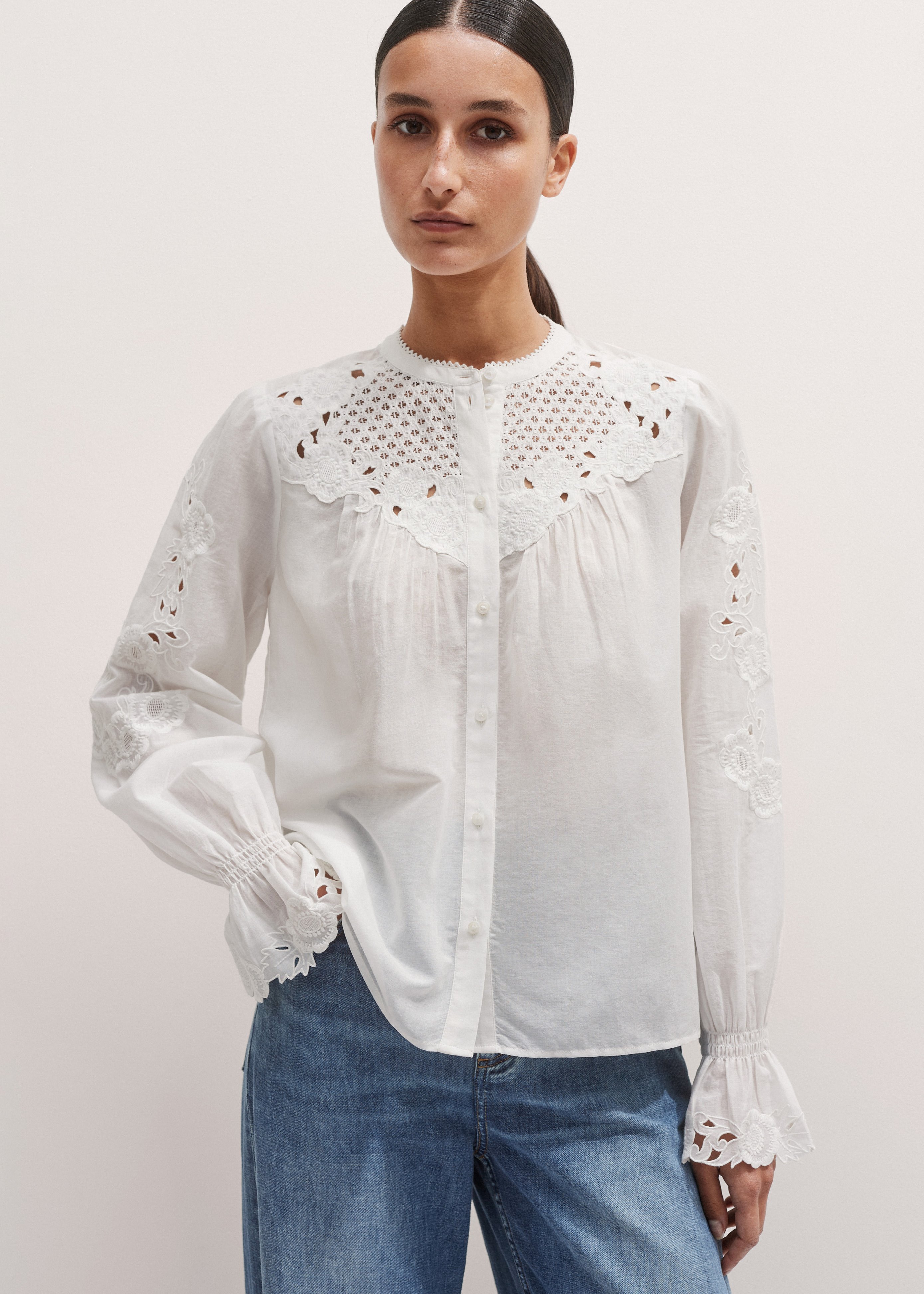 ME+EM Cotton Voile Embroidered Blouse